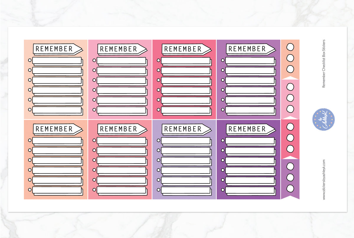 Remember Checklist Box Planner Stickers – Stickers by AshleyK