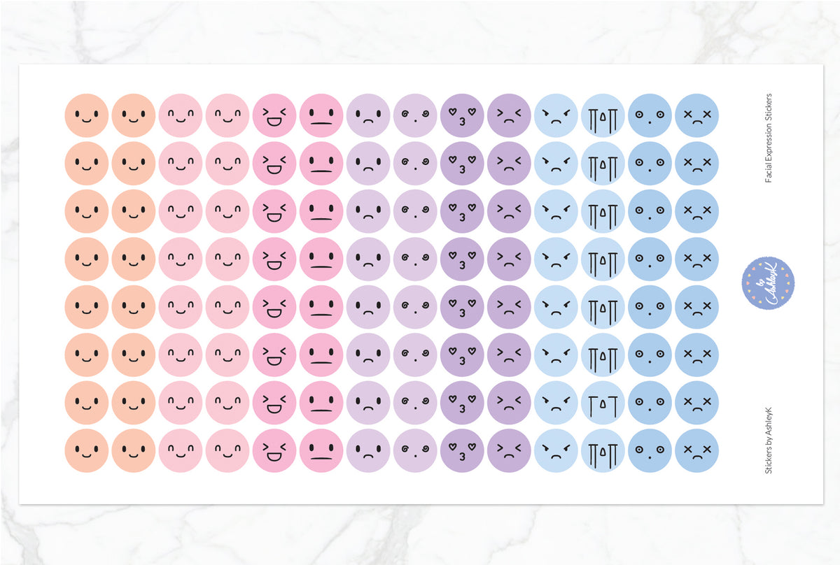 Facial Expressions Round Stickers – Stickers by AshleyK