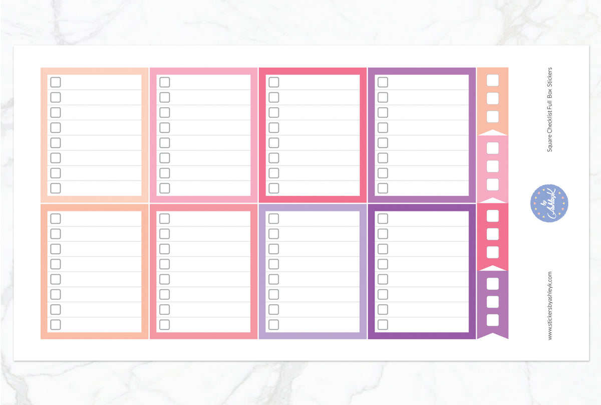 Square Checklist Full Box Planner Stickers – Stickers by AshleyK